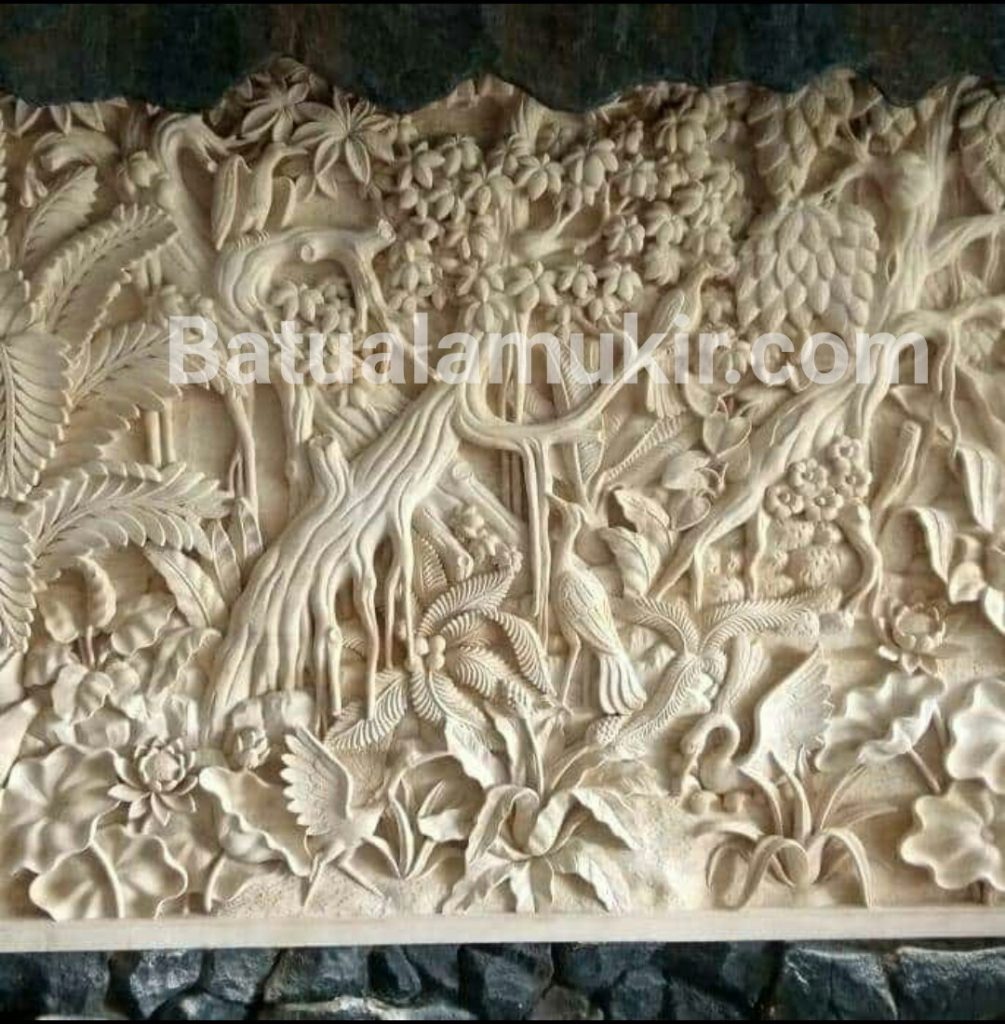 Relief motif tumbuhan pemandangan, Batu ukir motif pemandangan