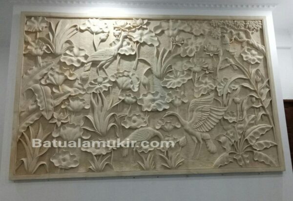 Relief Batu Paras Putih - Watu Jogja - Ukiran Motif Pemandangan Alam